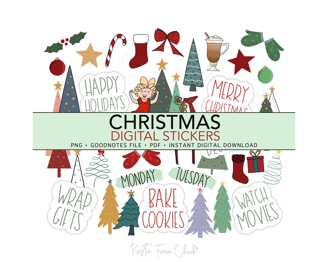 CHRISTMAS Digital Stickers, Holidays Pre-cropped Digital Planner ...