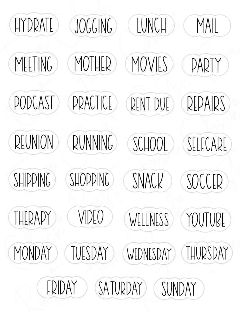 BASIC EVERYDAY Planner Words & Phrases, Essential Pre-cropped Digital ...