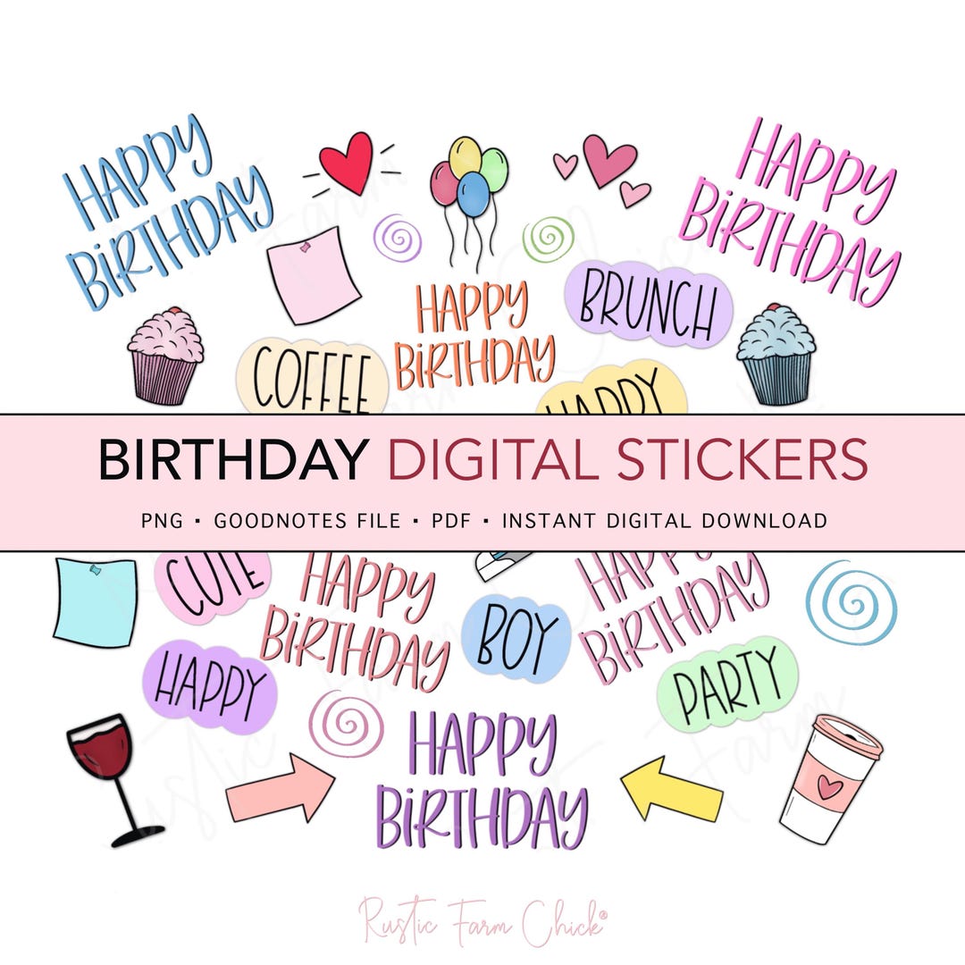 BIRTHDAY Digital Stickers for Goodnotes, Birthday Party Pre-cropped ...