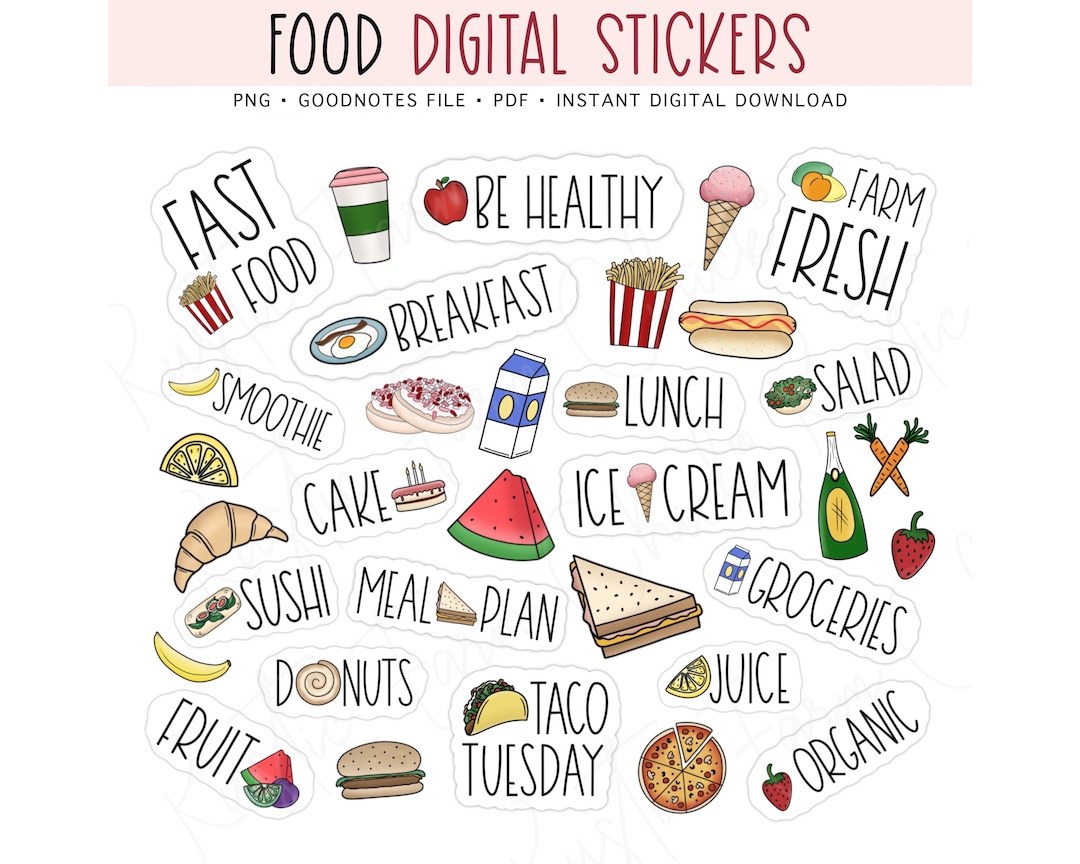FOOD Digital Stickers, Goodnotes Stickers, Junk Food Pre-cropped ...