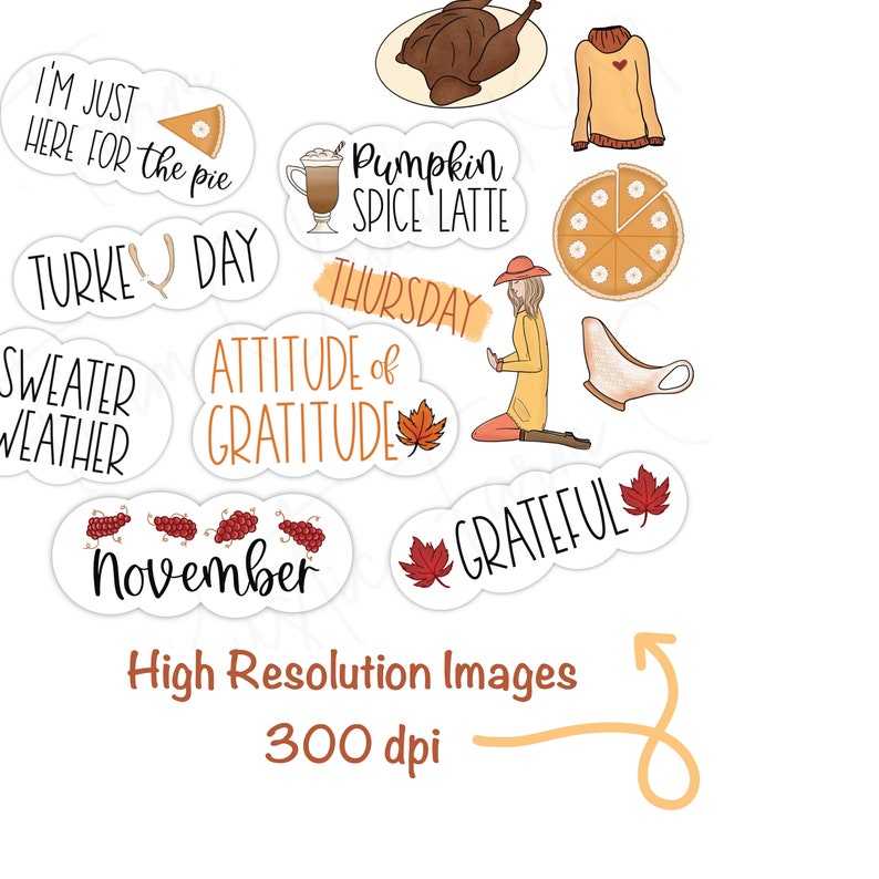 THANKSGIVING Digital Stickers, Pre-cropped Planner Stickers, Goodnotes ...