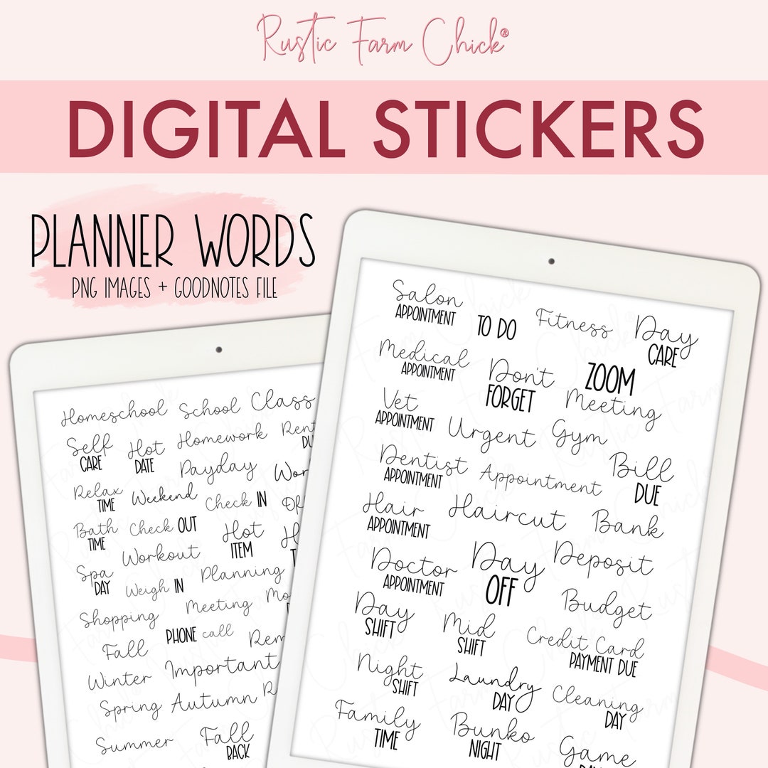 PLANNER WORDS Digital Stickers Basic Calendar Digital Planner - Etsy