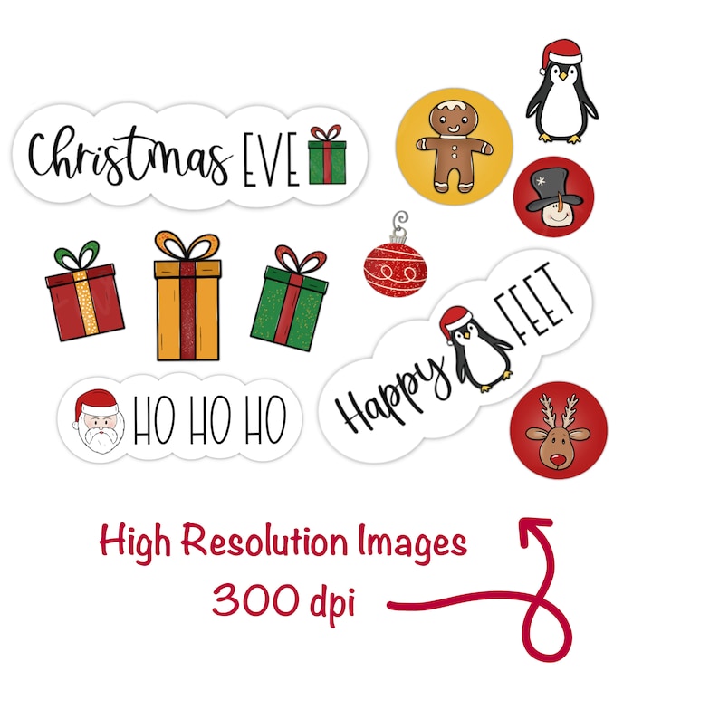 CHRISTMAS Digital Stickers, Holiday Pre-cropped Digital Planner ...