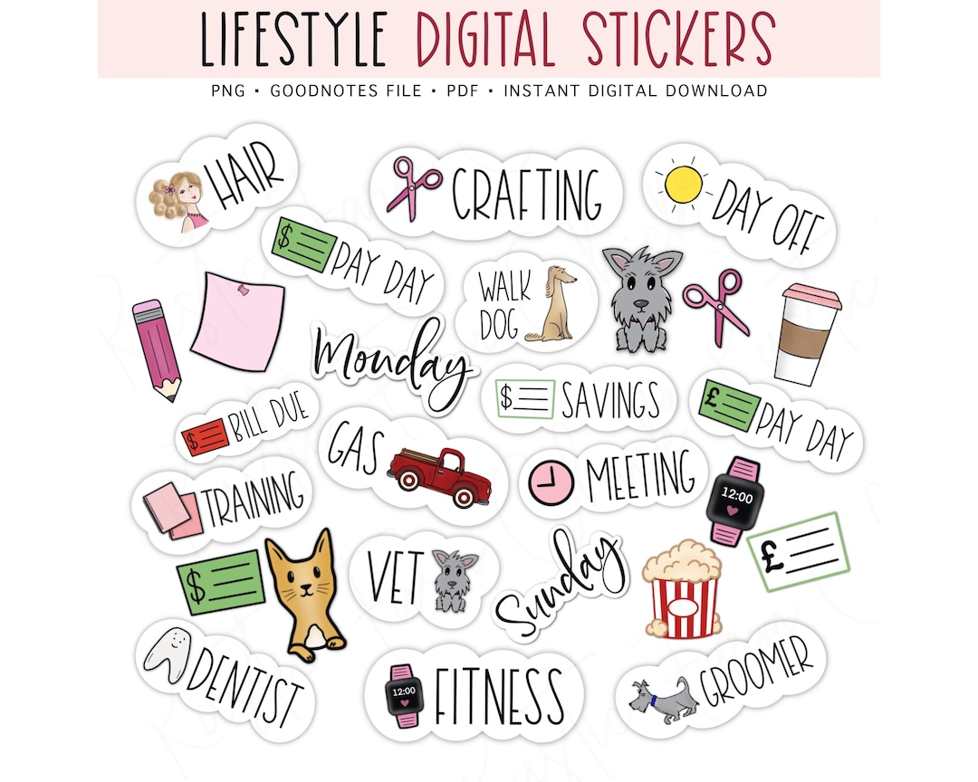 LIFESTYLE Digital Stickers, Basic Pre-cropped Digital Planner Stickers ...