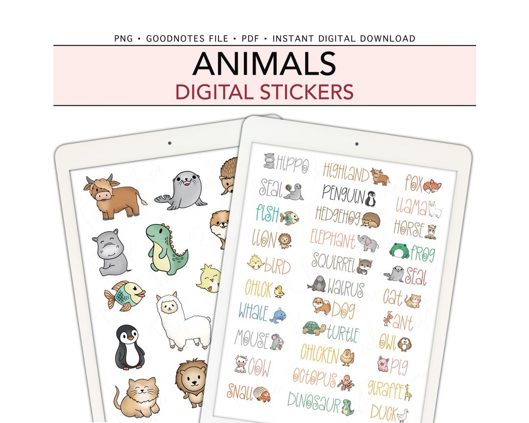 ANIMALS Digital Stickers for Goodnotes, Pets Pre-cropped Digital ...