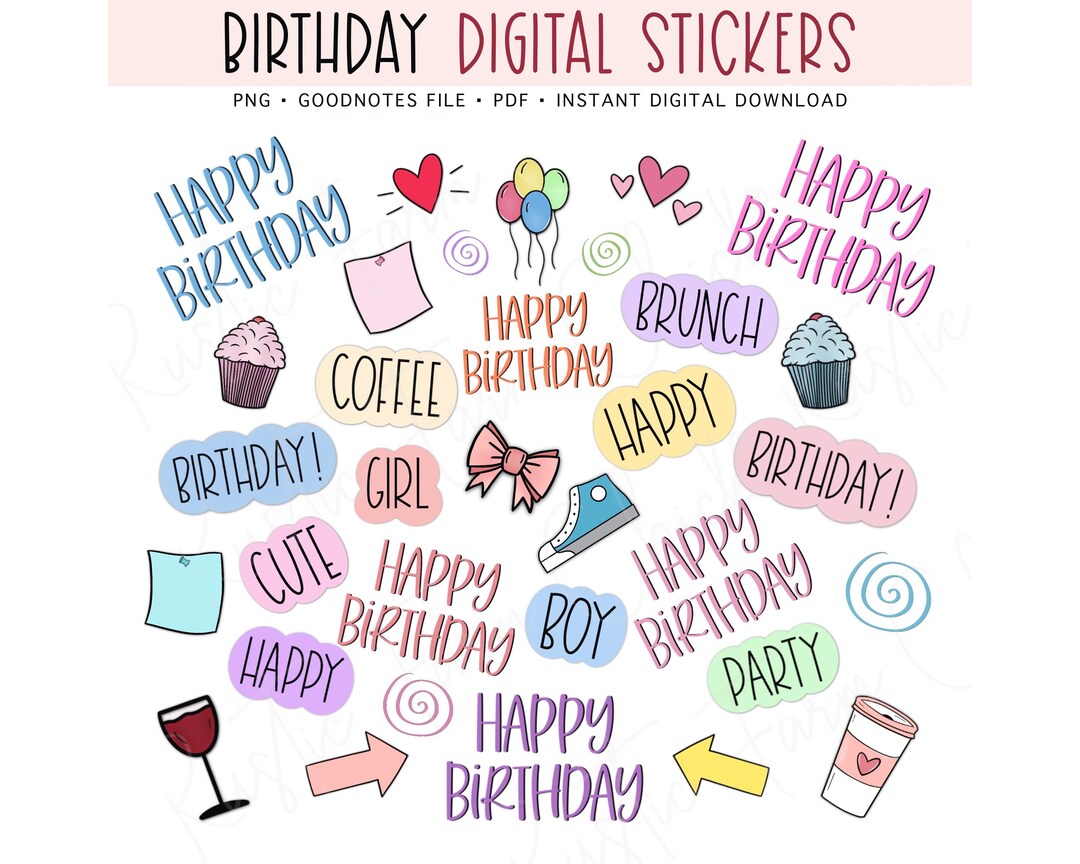 BIRTHDAY Digital Stickers, Birthday Party Pre-cropped Planner Stickers ...