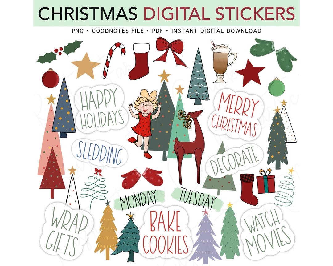 CHRISTMAS Digital Stickers, Holidays Pre-cropped Digital Planner ...