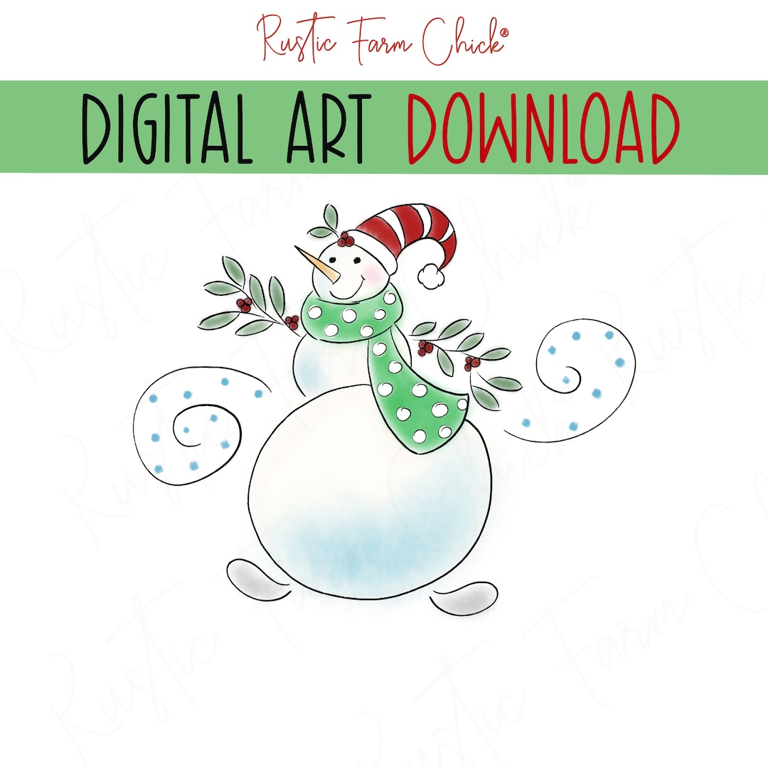 WHIMSICAL SNOWMAN Printable Clipart Christmas Card Art - Etsy