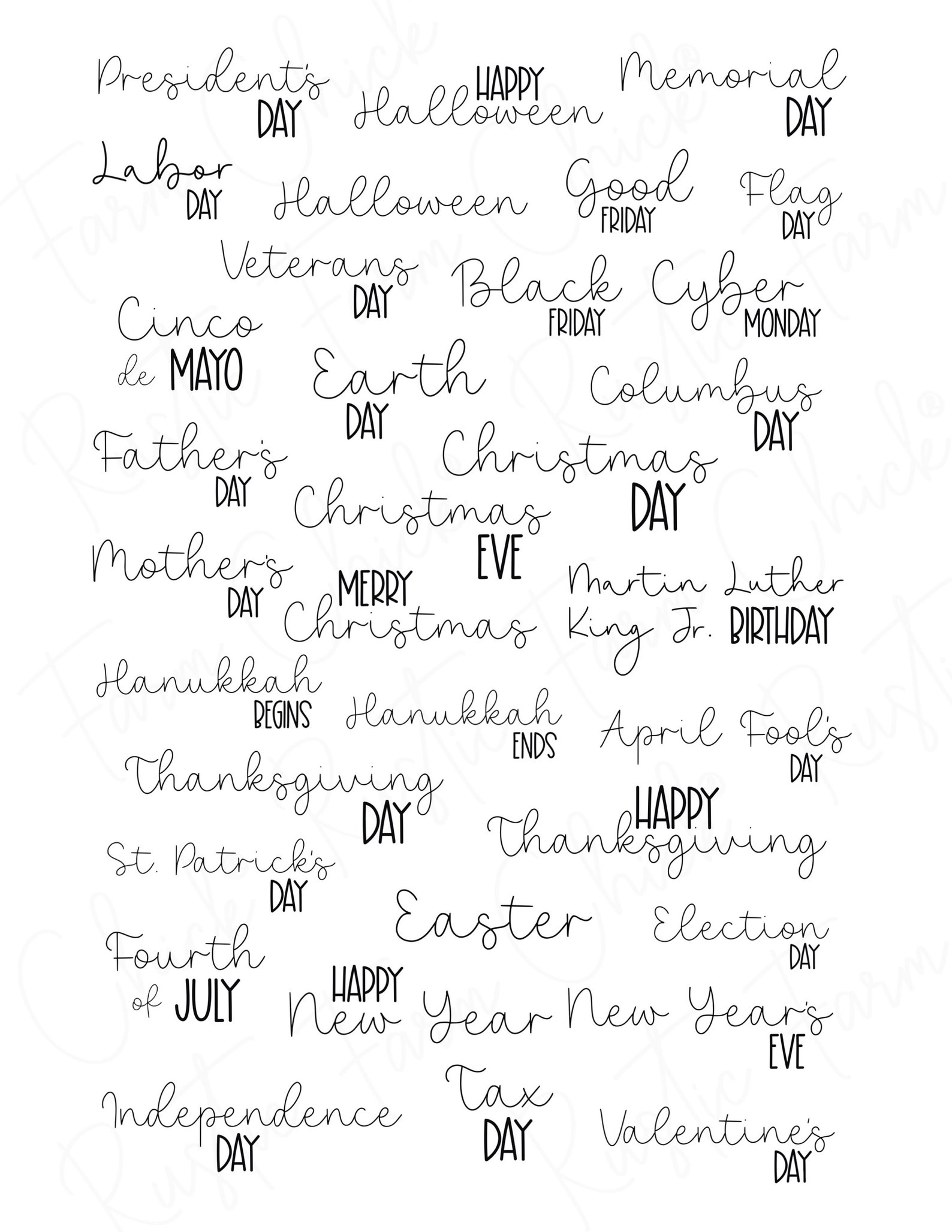 PLANNER WORDS Digital Stickers, Basic Calendar Pre-cropped Digital ...