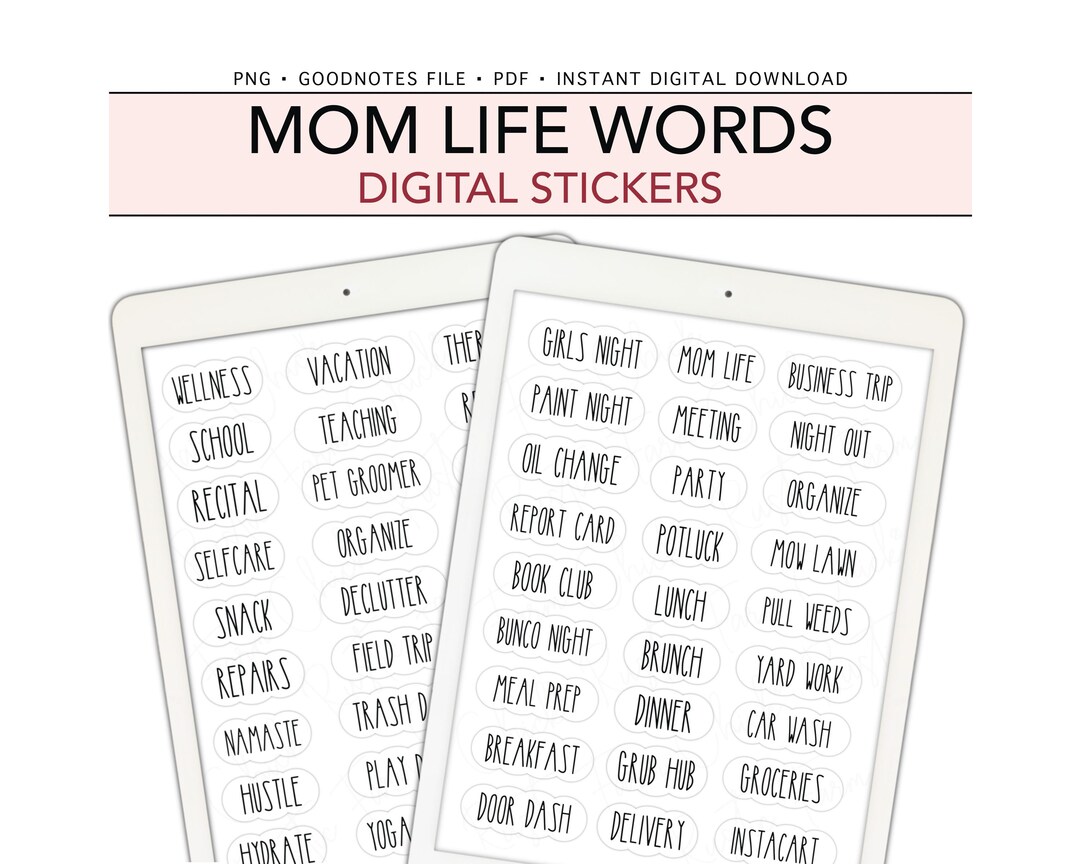 MOM LIFE Planner Words & Phrases, Goodnotes Stickers, Pre-cropped ...