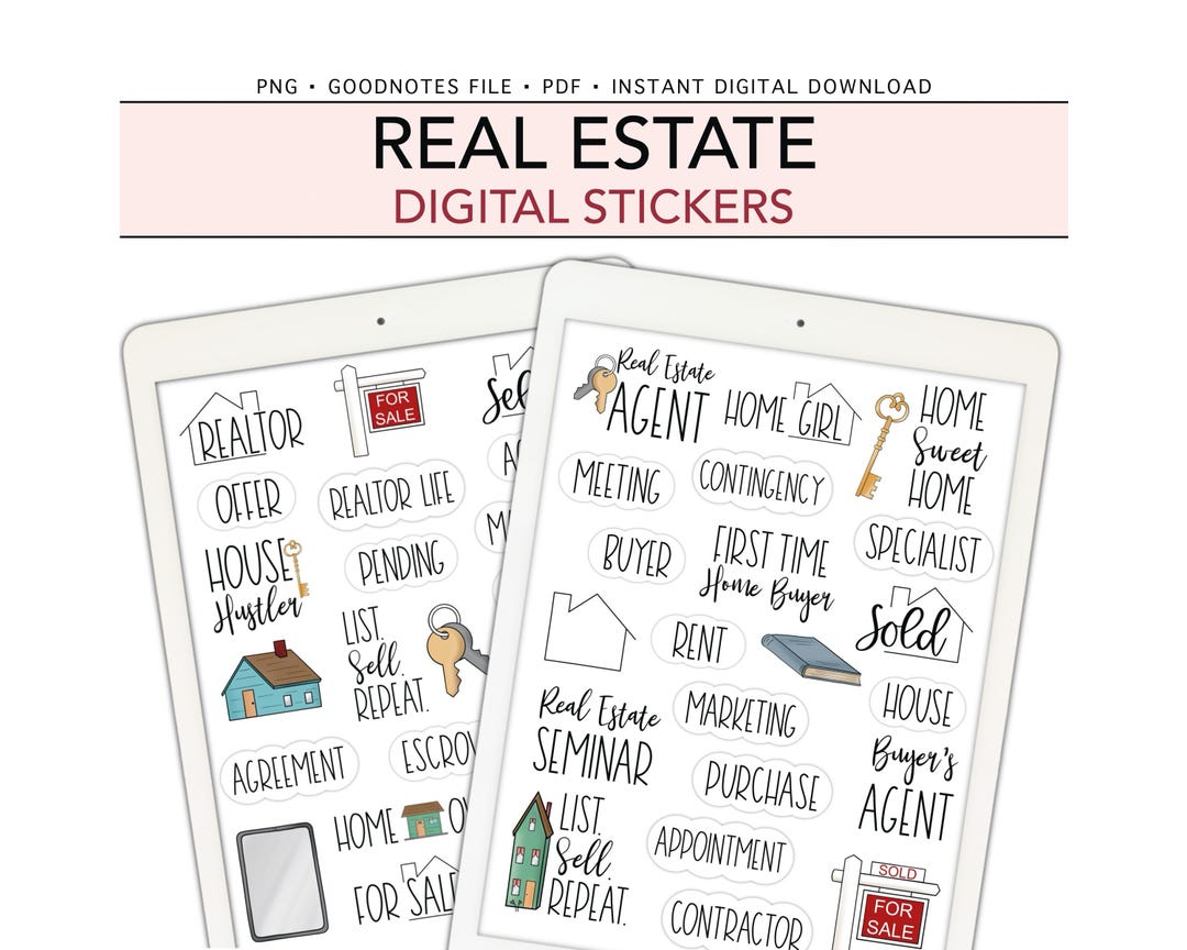 REAL ESTATE Digital Stickers for Goodnotes, Realtors Pre-cropped ...