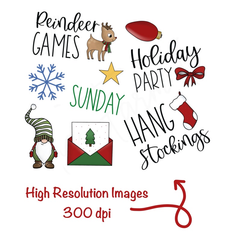 CHRISTMAS Digital Stickers, Holiday Pre-cropped Digital Planner ...