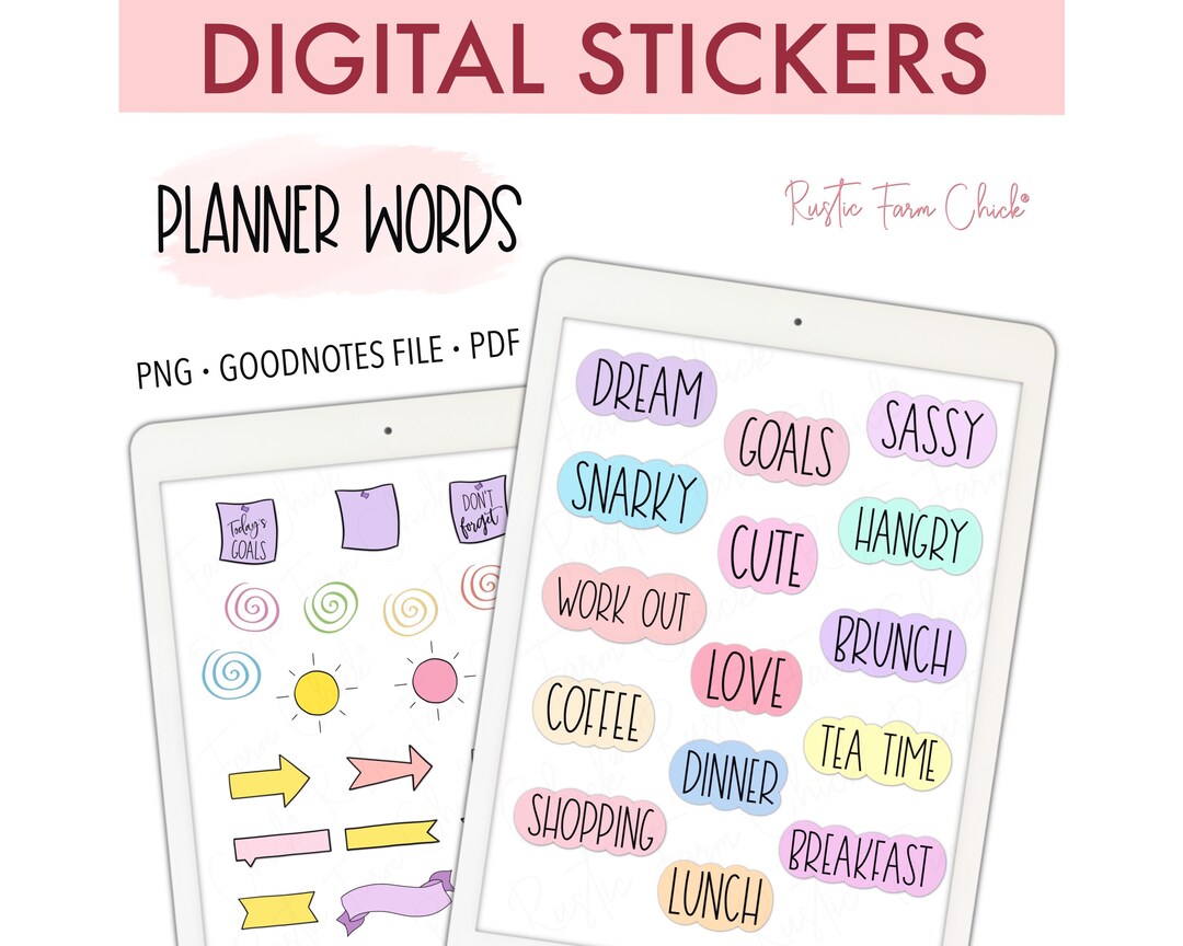 PLANNER WORDS Digital Stickers, Goodnotes Stickers, Pre-cropped Basic ...