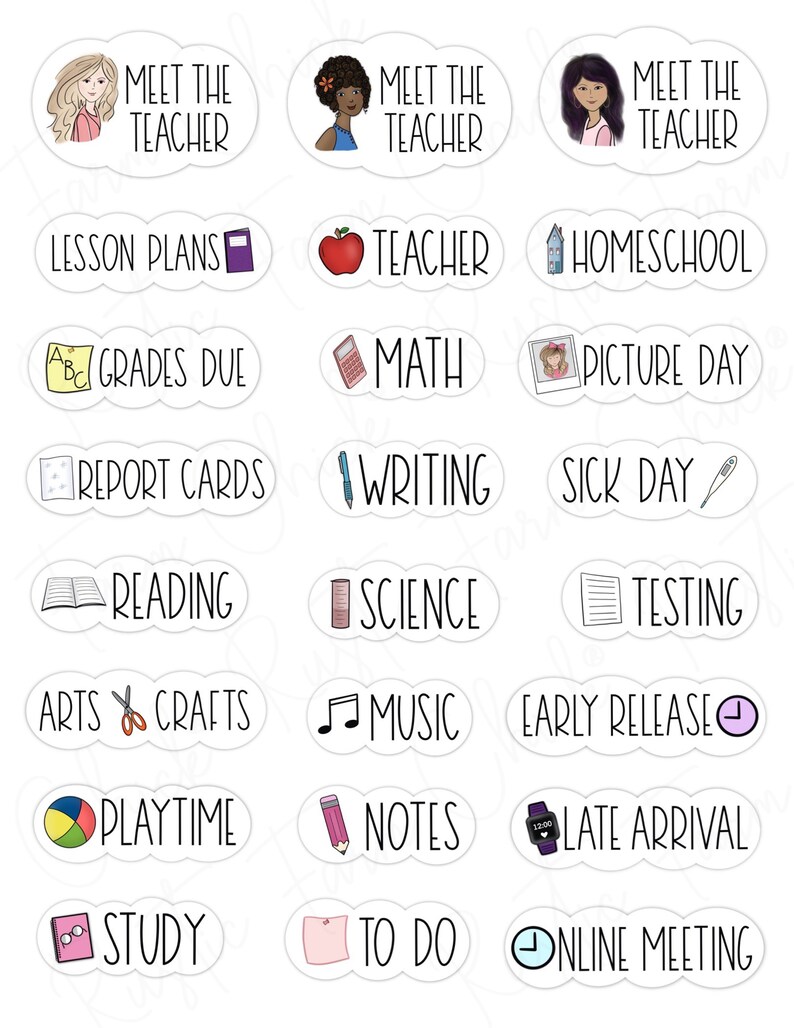 HOMESCHOOL TEACHER Digital Stickers, Pre-cropped Digital Planner Words ...