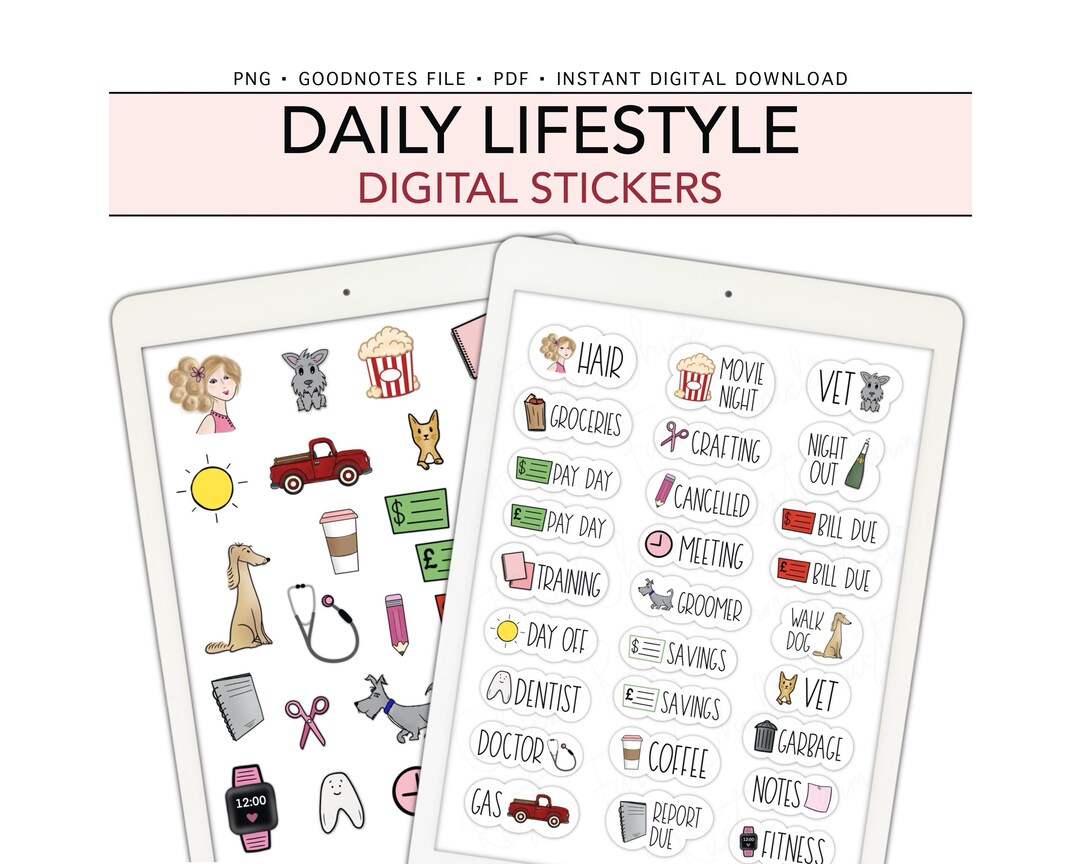 DAILY LIFESTYLE Digital Stickers for Goodnotes, Pre-cropped Planner ...