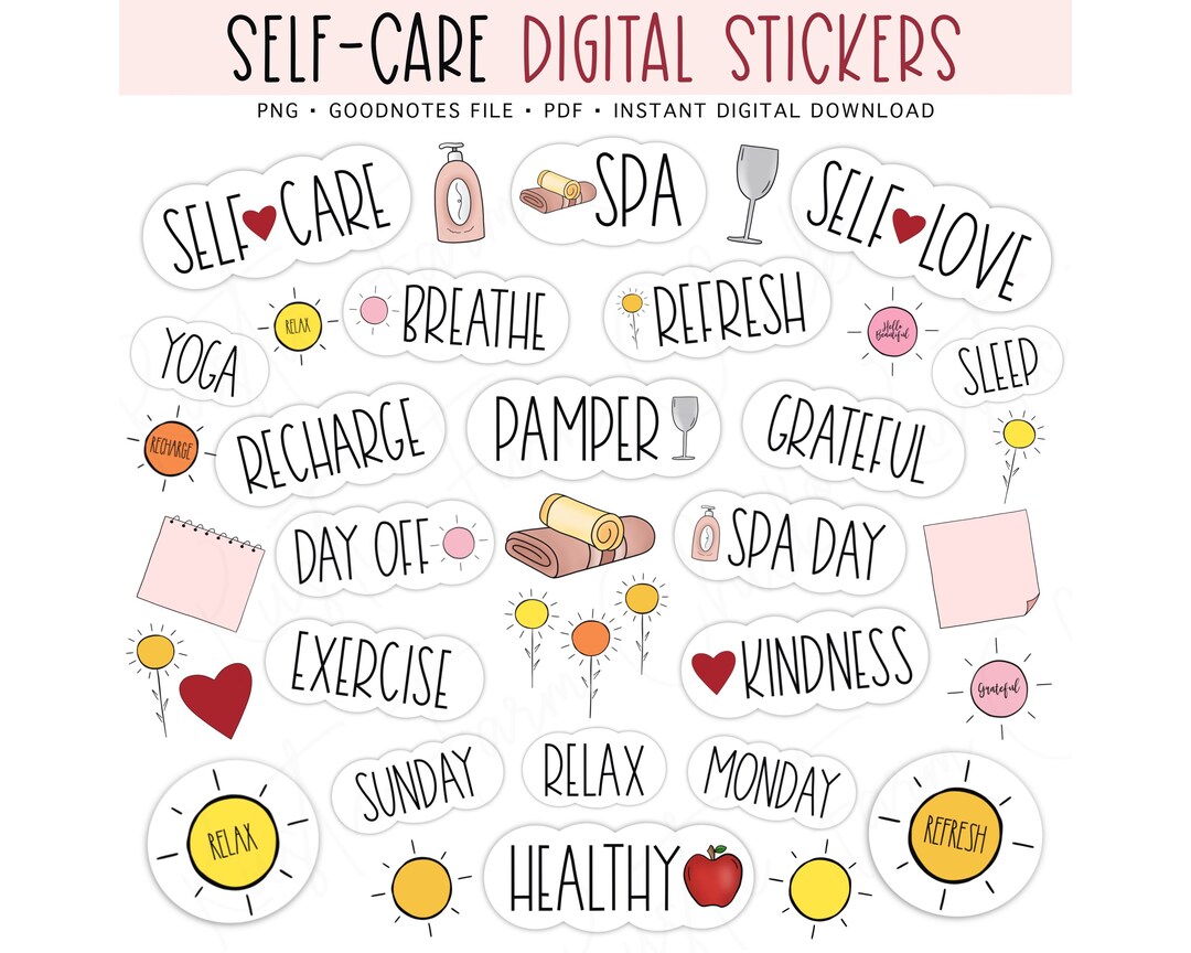 SELF-CARE Digital Stickers for Goodnotes, Self-love Pre-cropped Digital ...