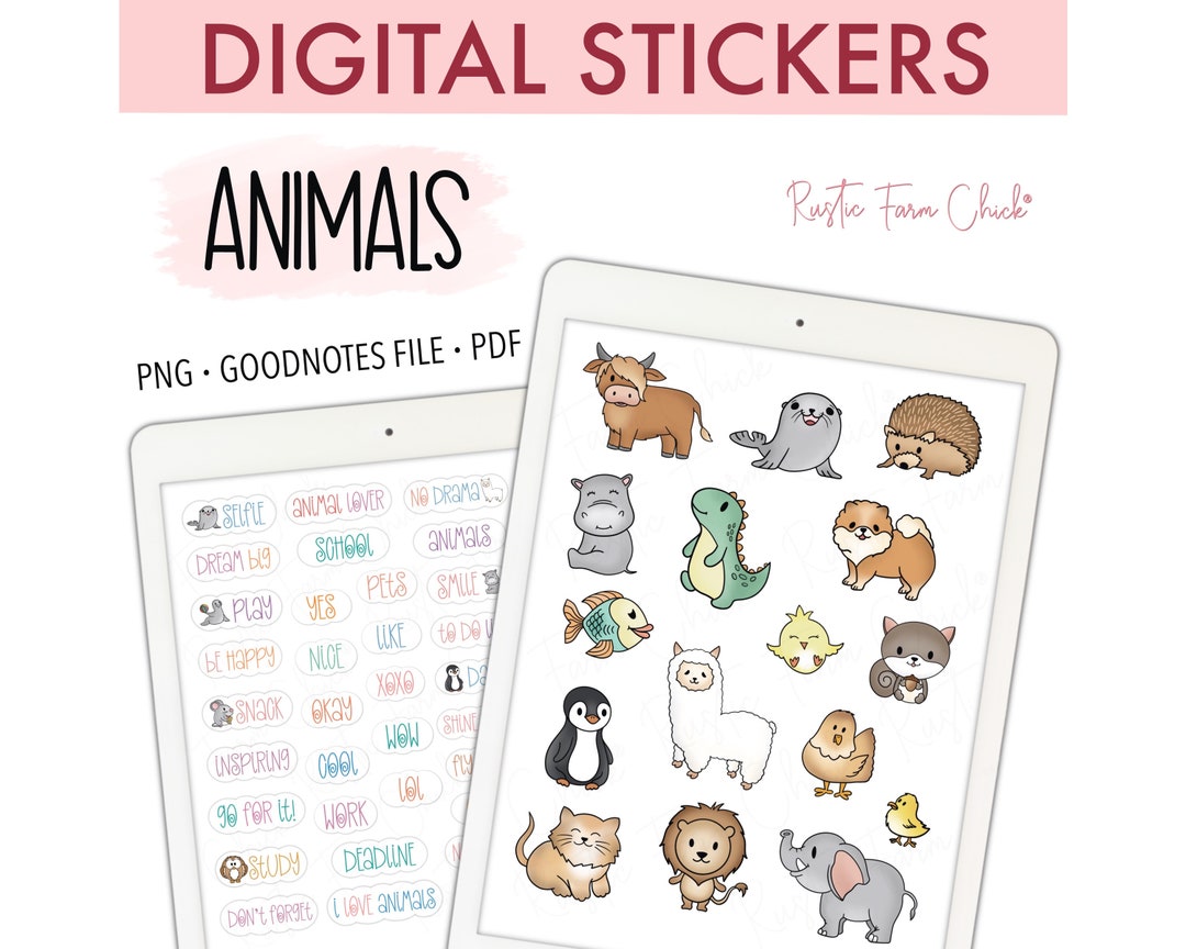 ANIMALS Digital Planner Stickers, Cute Pets Pre-cropped Digital ...