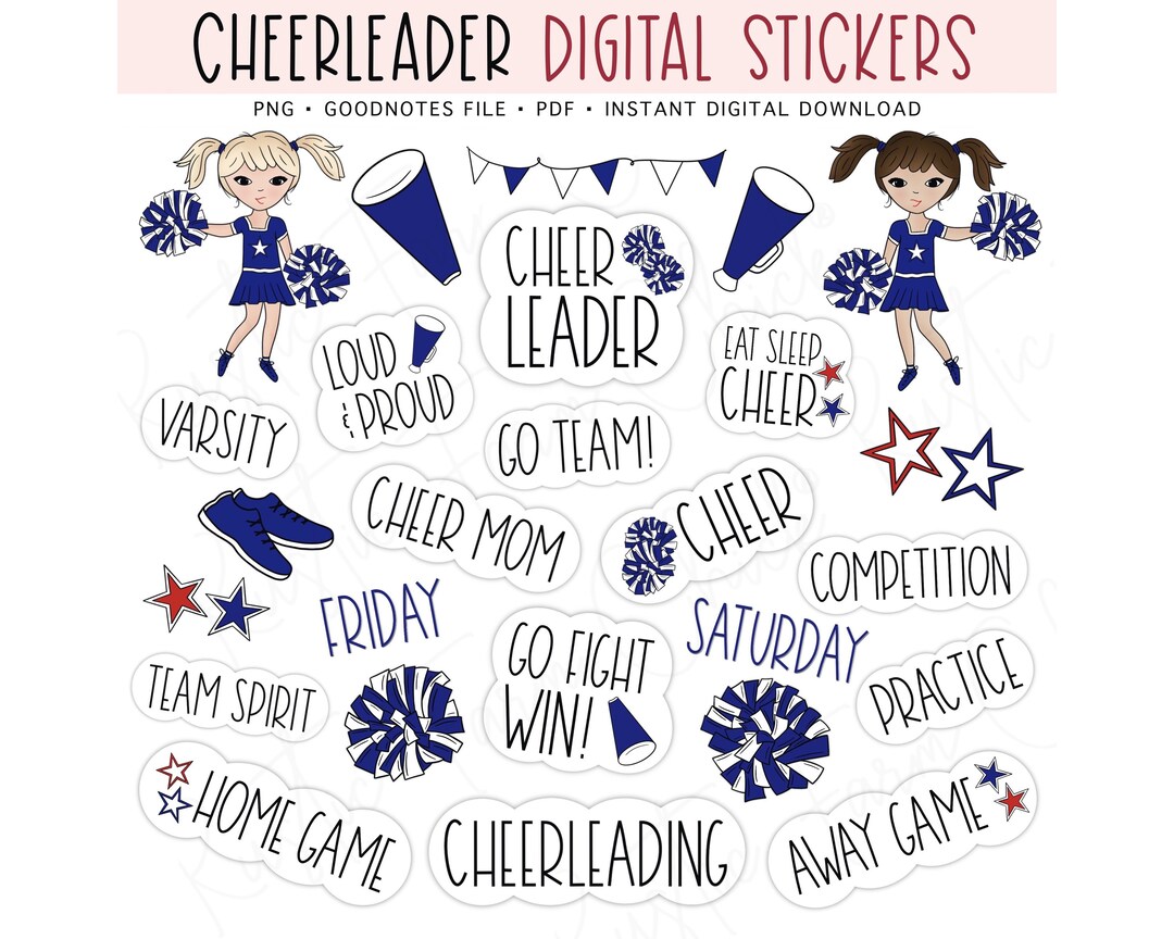 CHEERLEADER Digital Stickers for Goodnotes, Blue Cheer Pre-cropped ...