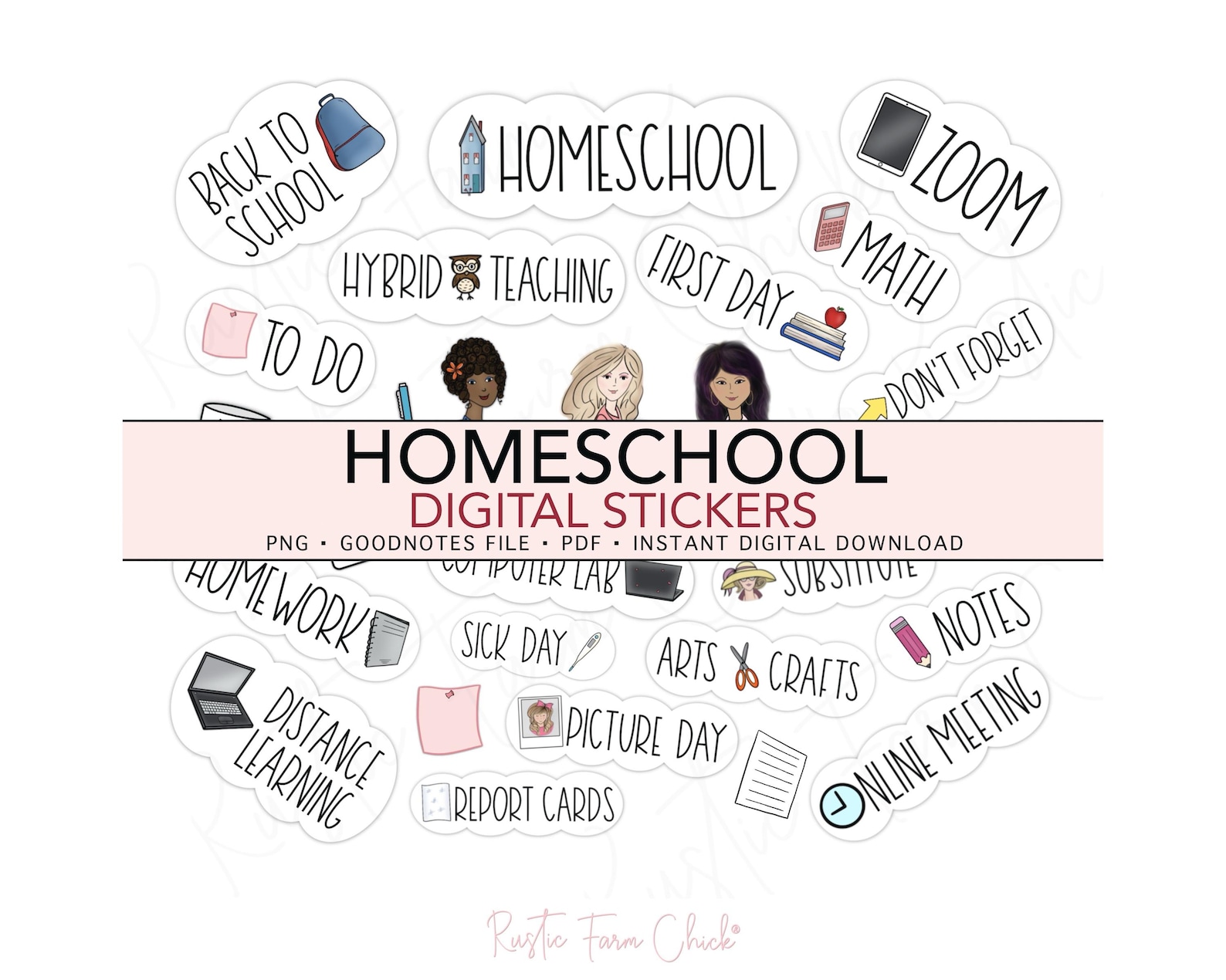HOMESCHOOL TEACHER Digital Stickers, School Pre-cropped Digital Planner ...