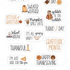 THANKSGIVING Digital Stickers, Turkey Holiday Pre-cropped Digital ...