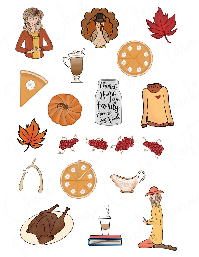 THANKSGIVING Digital Stickers, Pre-cropped Planner Stickers, Goodnotes ...
