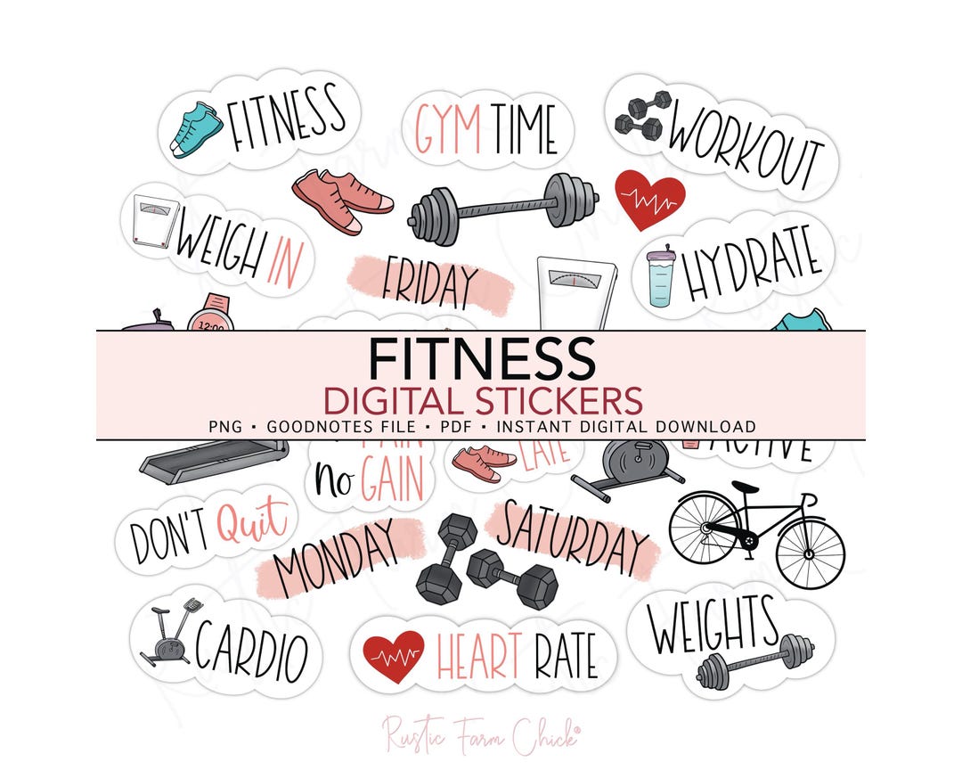 FITNESS Digital Stickers, Goodnotes Stickers, Exercise & Workout Pre ...