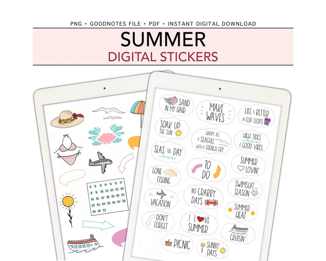 SUMMER Vacation Digital Stickers for Goodnotes Planner, Bonus Stickers ...