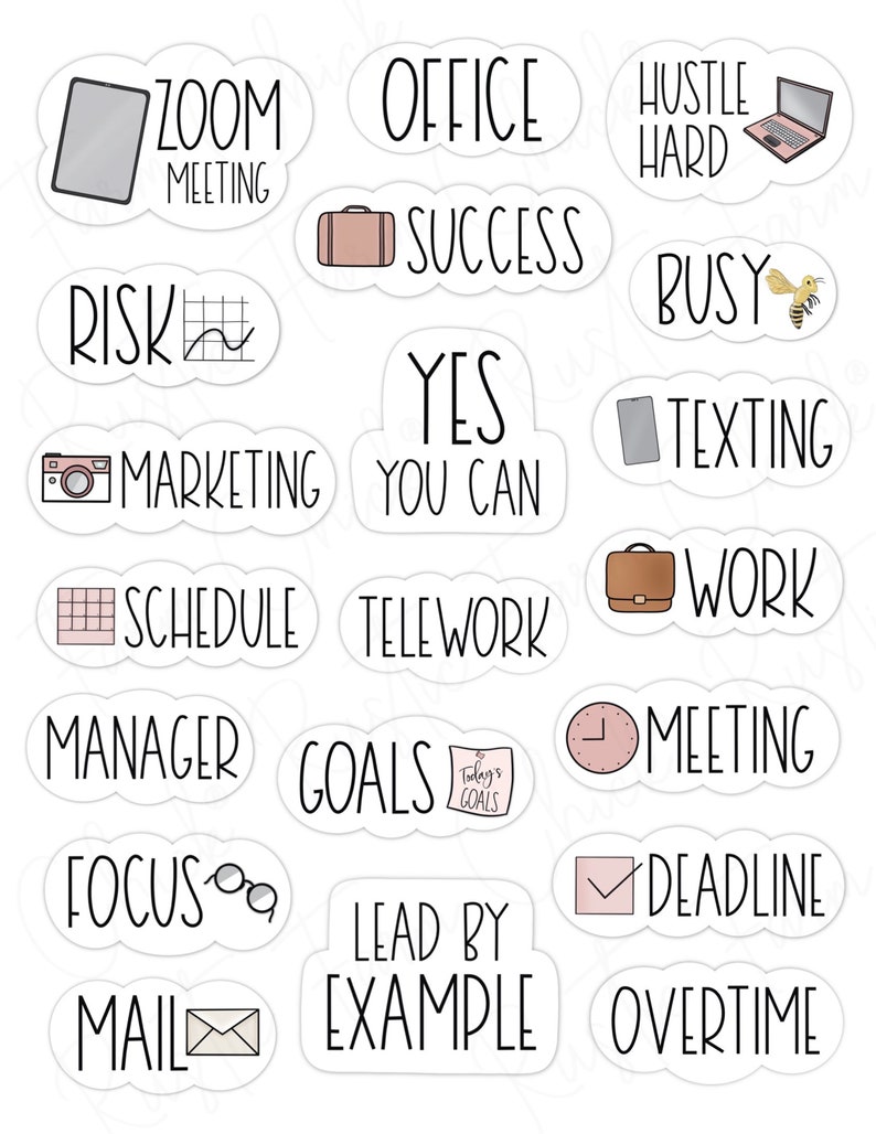 OFFICE & WORK Digital Stickers, Pre-cropped Digital Planner Stickers ...