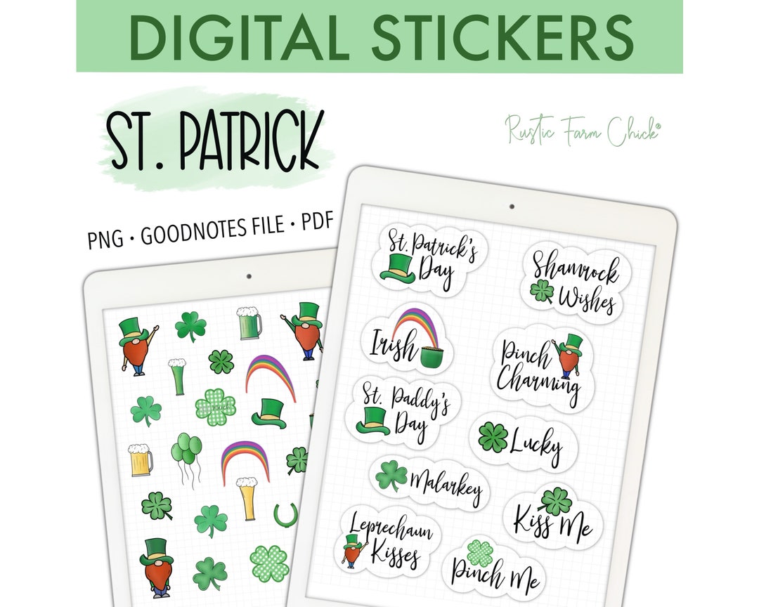 ST. PATRICKS DAY Digital Stickers, Cute Pre-cropped Digital Planner ...