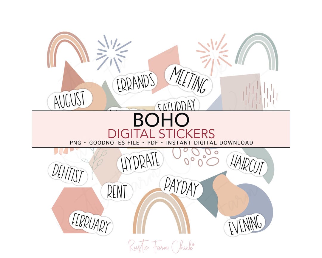 BOHO Digital Stickers, Basic Pre-cropped Digital Planner Stickers ...