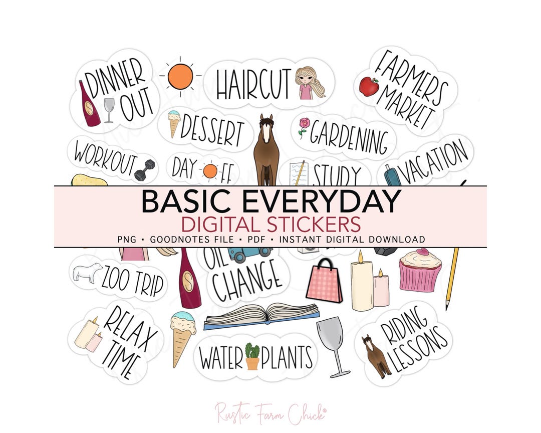 BASIC EVERYDAY Digital Stickers, Daily Pre-cropped Digital Planner ...