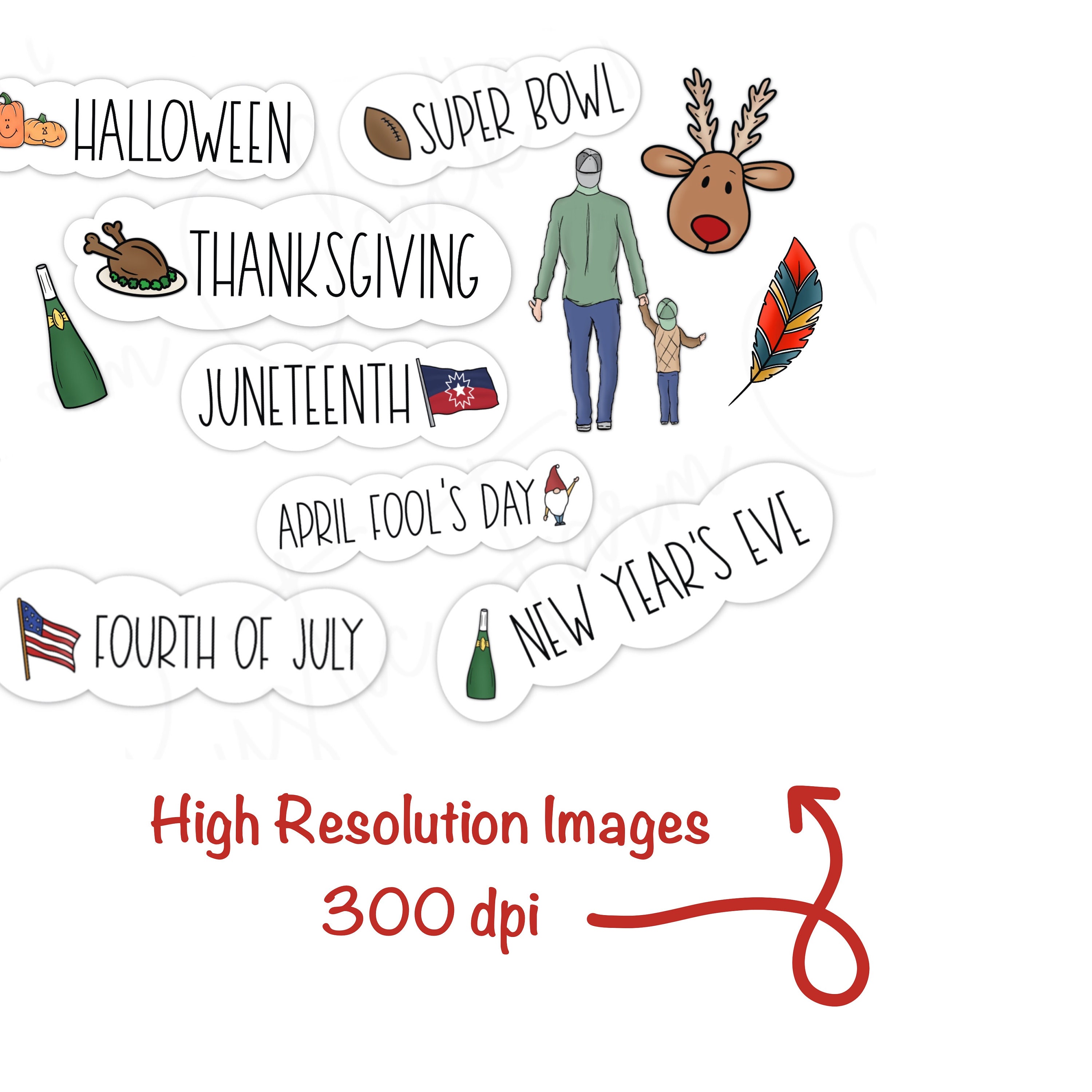 NATIONAL U.S. HOLIDAYS Digital Stickers, Federal National Holidays Pre ...