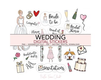 WEDDING PLANNER Digital Stickers, Bridal Pre-cropped Digital Planner ...