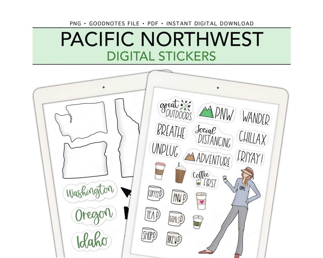 PACIFIC NORTHWEST Goodnotes Stickers, PNW Oregon Washington Idaho ...