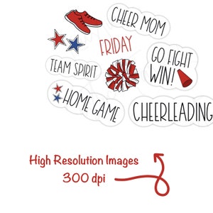 CHEERLEADER Digital Stickers for Goodnotes, Red Cheer Pre-cropped ...