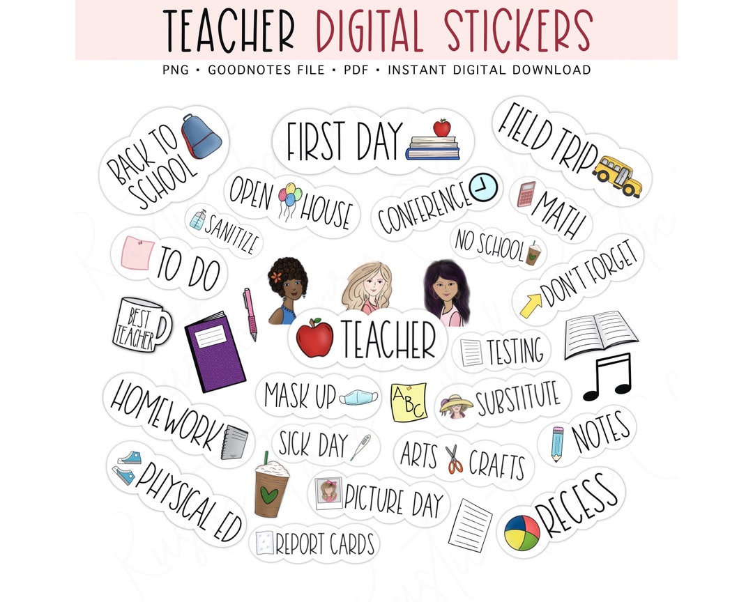 TEACHER Digital Stickers for Goodnotes, School Classroom Pre-cropped ...