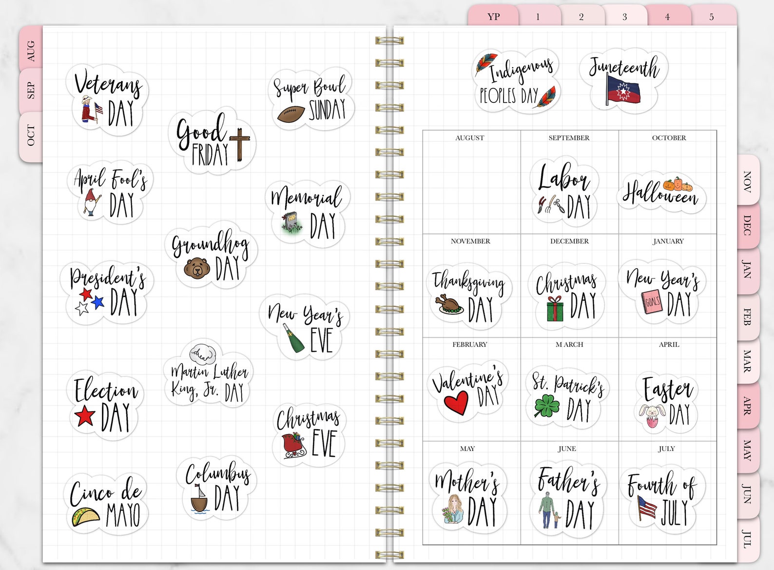 NATIONAL U.S. HOLIDAYS Digital Planner Stickers, Annual Federal ...