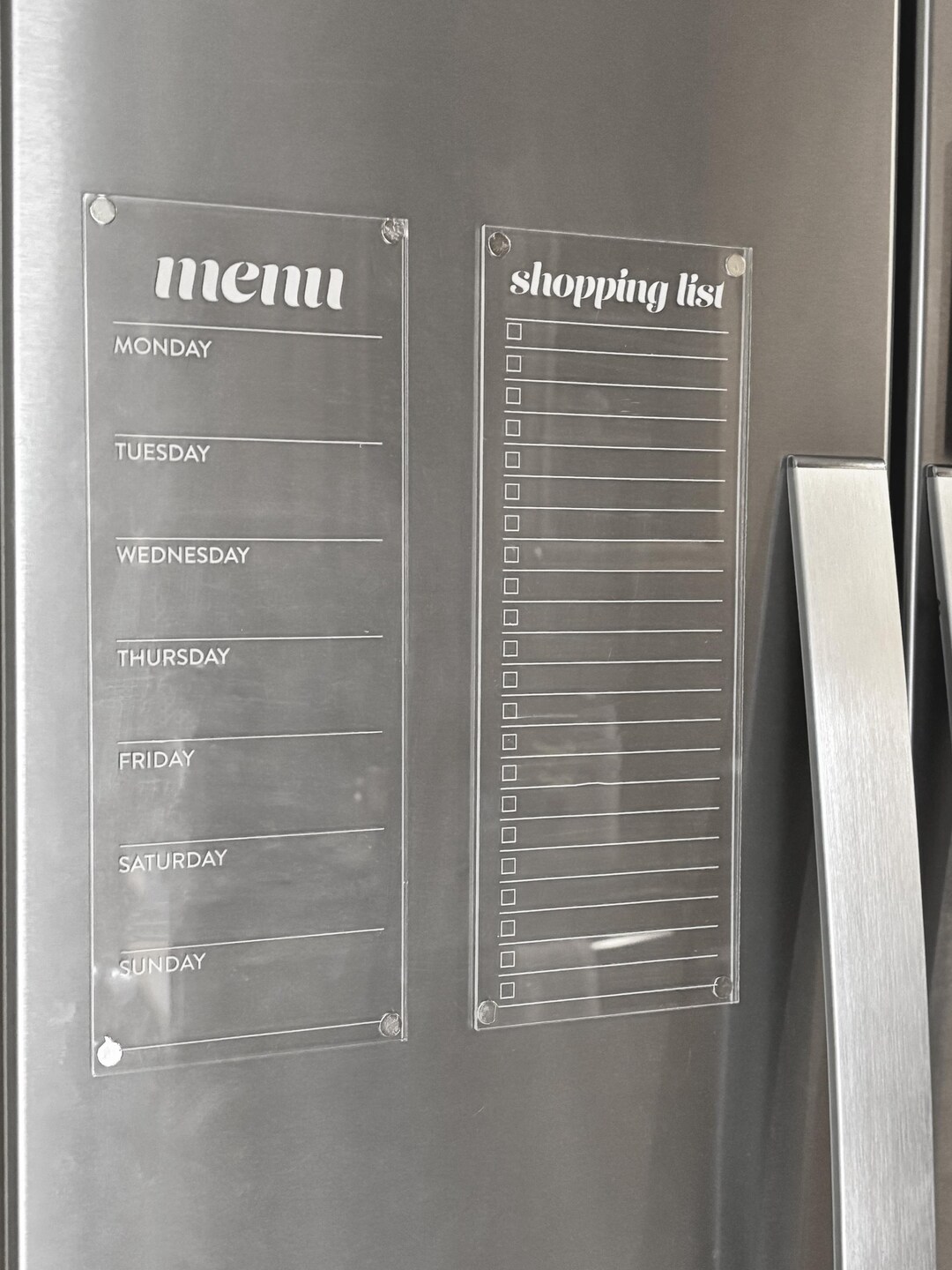 Weekly Menu Board and Shopping List | Minimalist Clear Acrylic Fridge ...