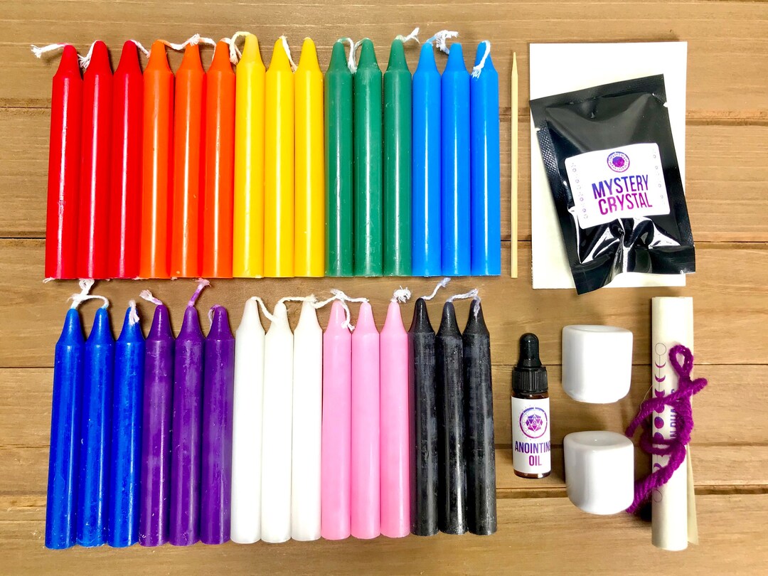 Big Candle Magic Set - 4" Candles, Anointing Oil, Scribe, Candle Holder ...