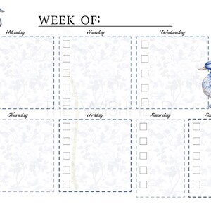 Vintage Weekly Planner - Printable Calendar - Blue and White Toile ...
