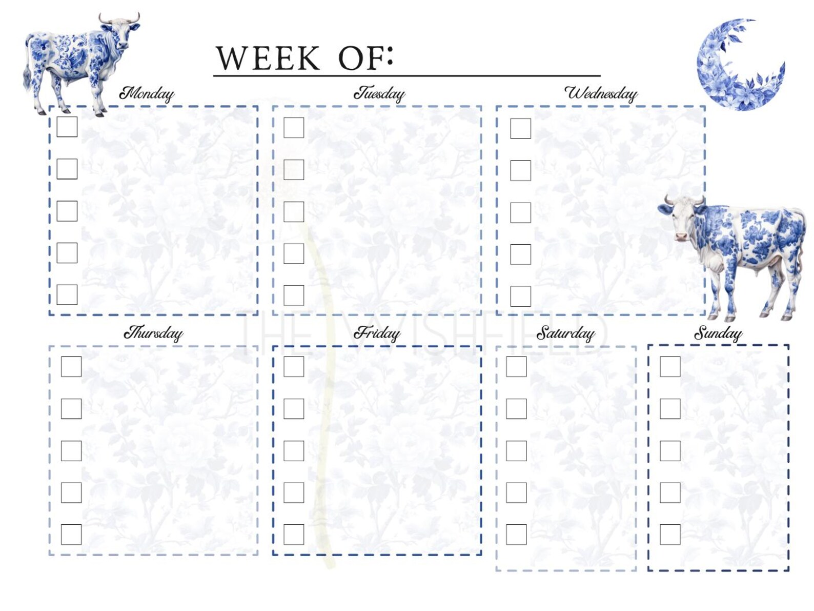 Vintage Weekly Planner - Printable Calendar - Blue and White Toile ...