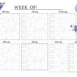 Vintage Weekly Planner - Printable Calendar - Blue and White Toile ...