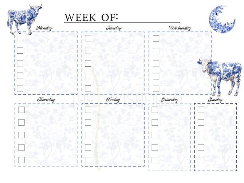 Vintage Weekly Planner - Printable Calendar - Blue and White Toile ...