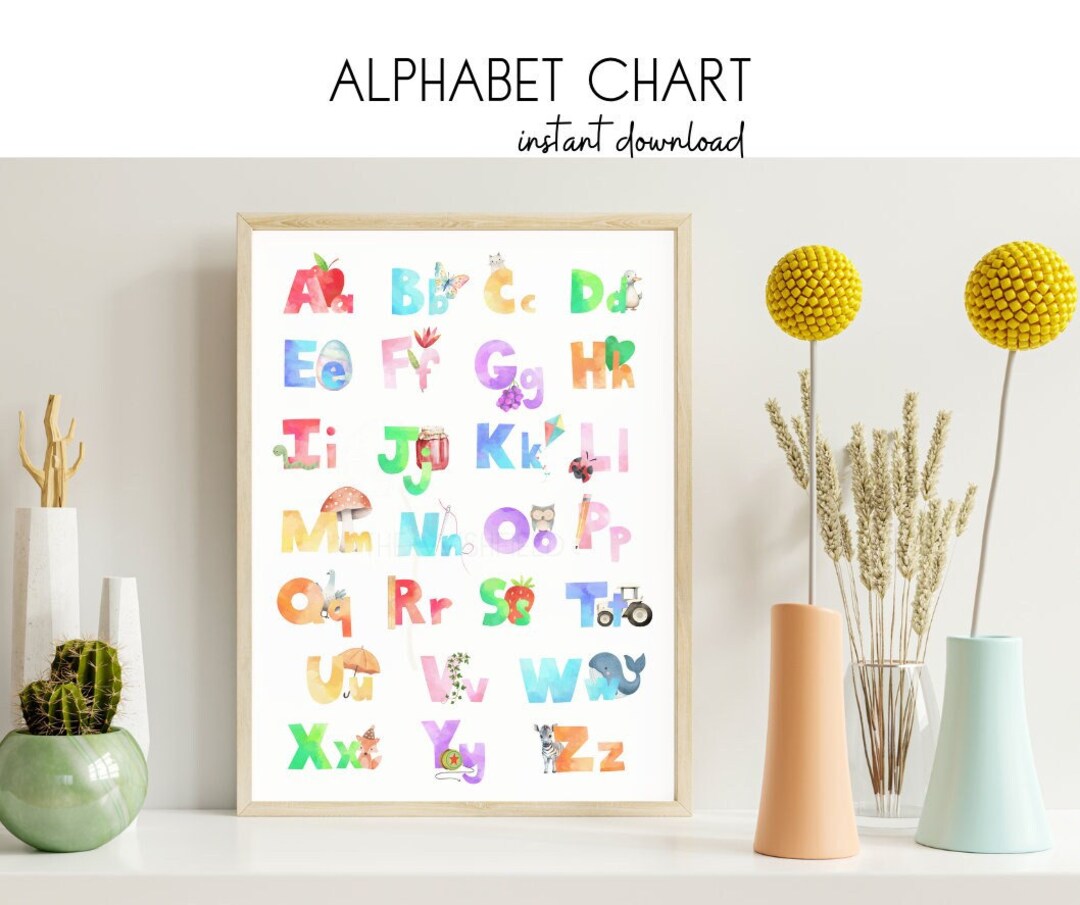 Alphabet Chart Watercolor Wall Art Digital Download Printable ABC Chart ...