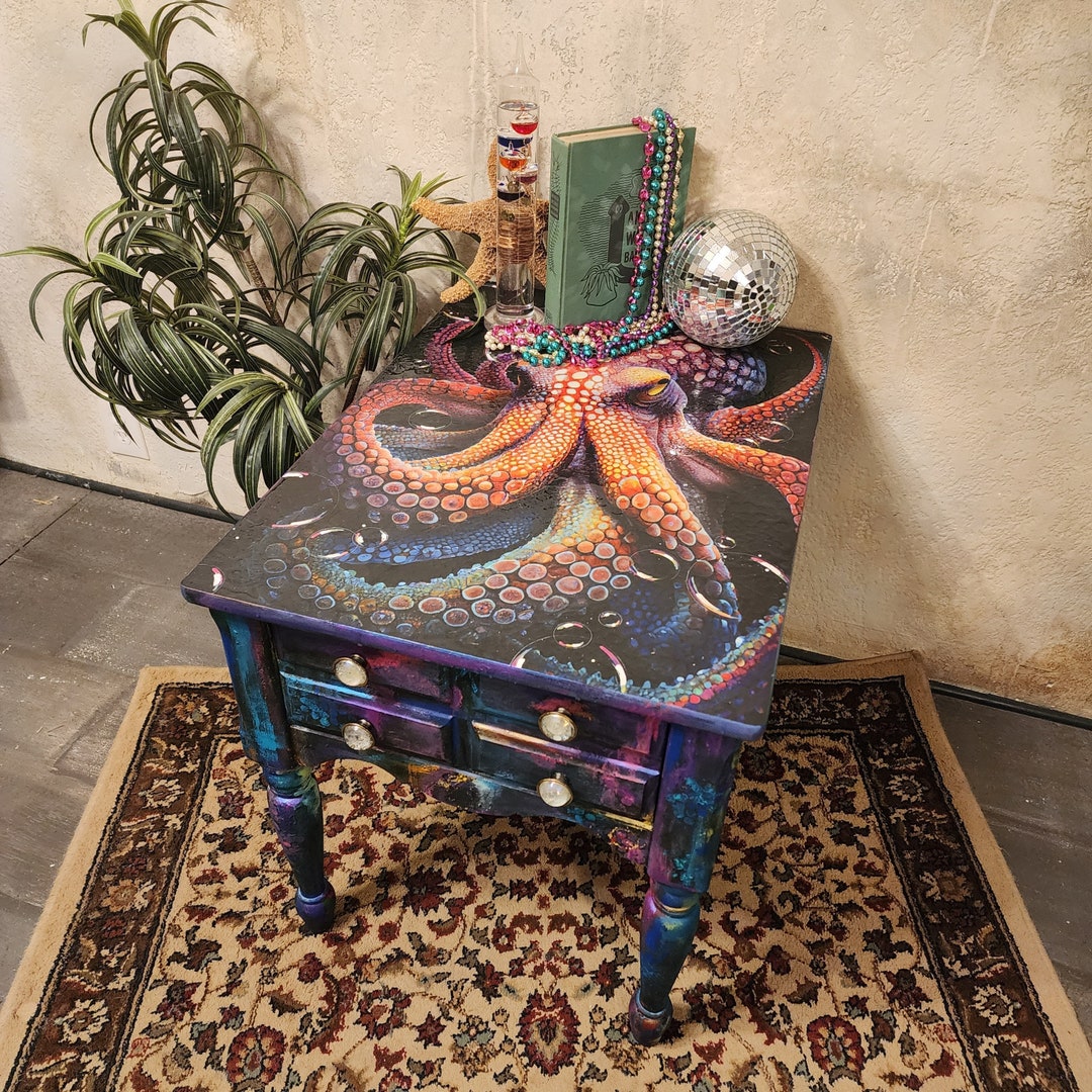 Whimsical Octopus Table | Funky Maximalist Style Rainbow Colored Small ...