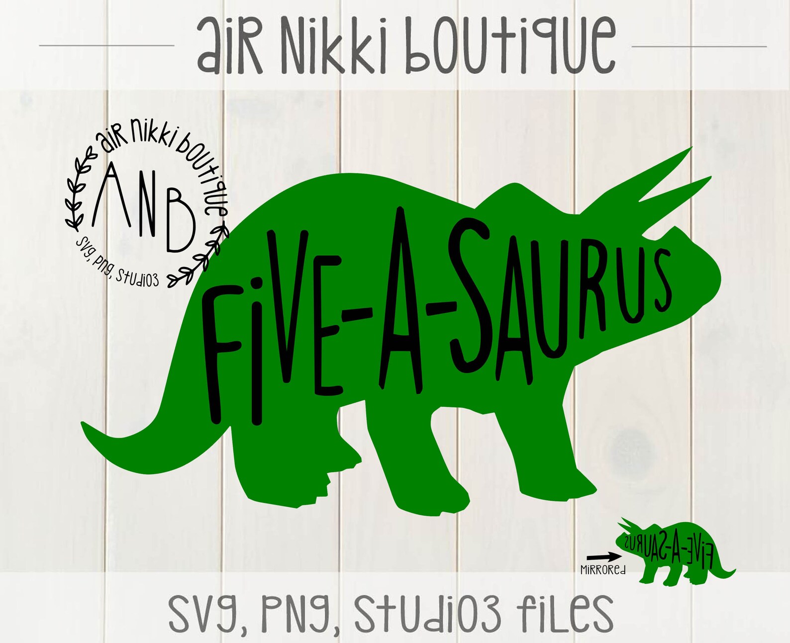Five-a-saurus Dinosaur SVG, PNG, Mirrored Png, DXF, Studio 3 Files ...