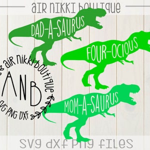 Four-ocious, Mom-a-saurus, Dad-a-saurus, Pack, 4th Birthday, Dinosaur ...