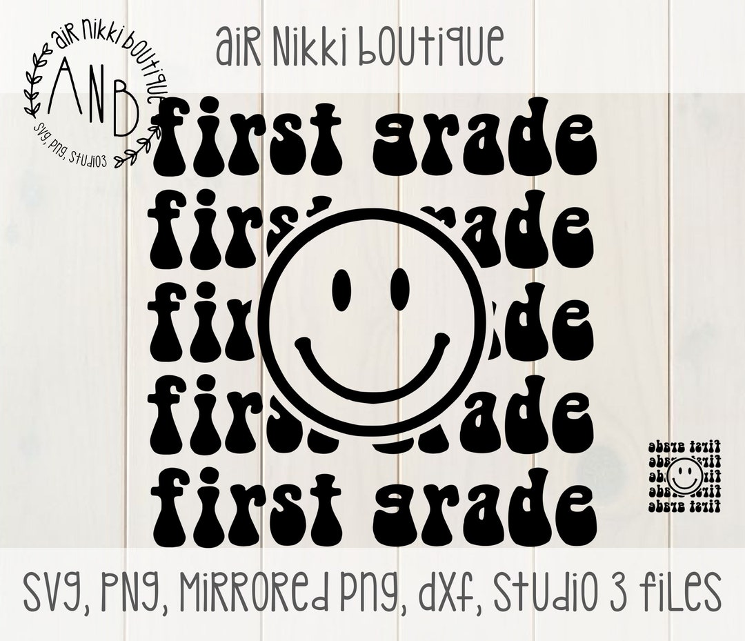 First Grade Smiley Face SVG, PNG, DXF, Studio 3 Files, Mirrored Png for ...