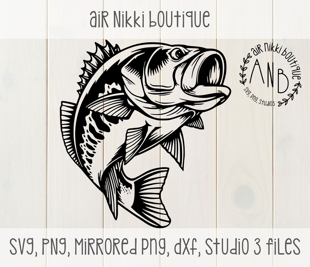 Bass Fish SVG DXF Studio 3 PNG No Background 300 Dpi Mirrored Zipped ...