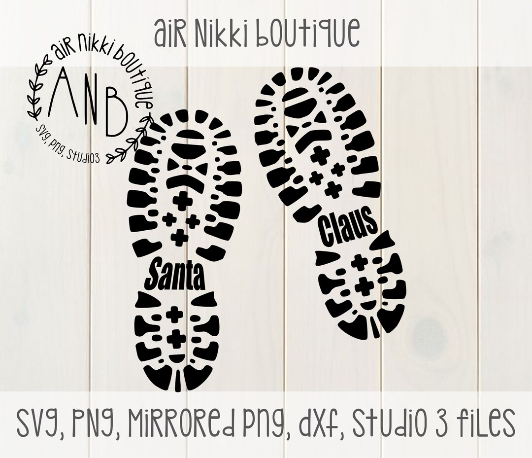 Santa Claus Boot Prints Stencil SVG, PNG, Mirrored Png, DXF, Studio 3 ...